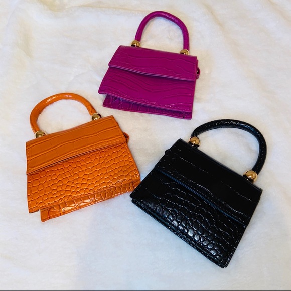 Bags | Mini Crocodile Texture Orange Crossbody Purse | Poshmark